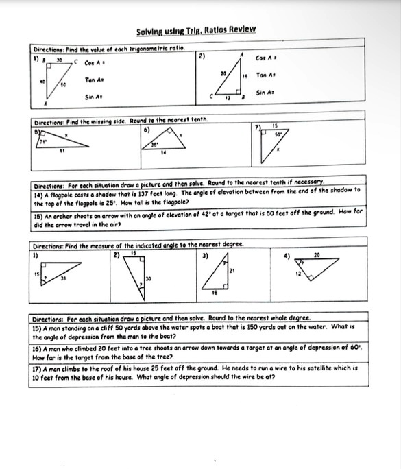 Texts: Solving using Trig. Ratios Review Directions: Find the value of each trigonometric ratio ...