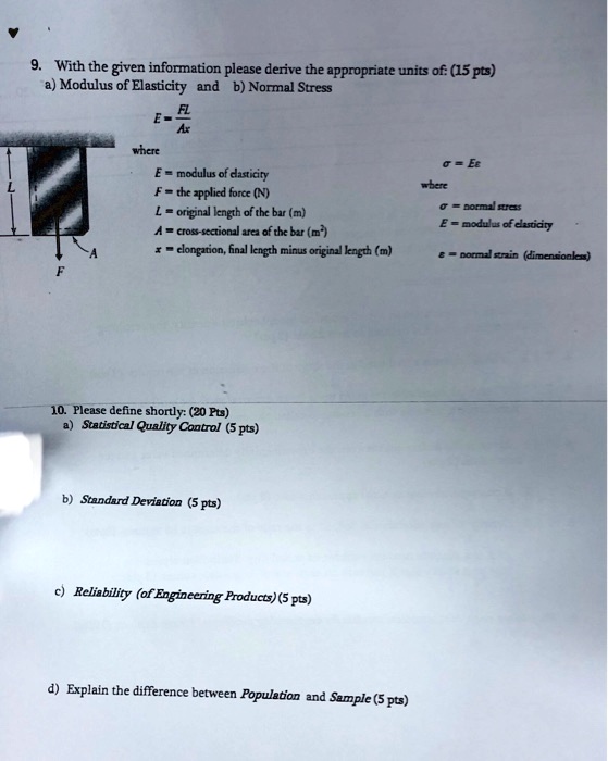 SOLVED: 9.With the given information please derive the appropriate units of:15 pts aModulus of ...