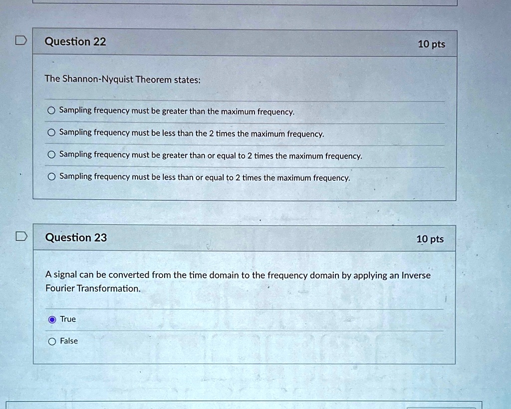SOLVED: 'MATLAB Question 22 10 pts The Shannon-Nyquist Theorem states ...
