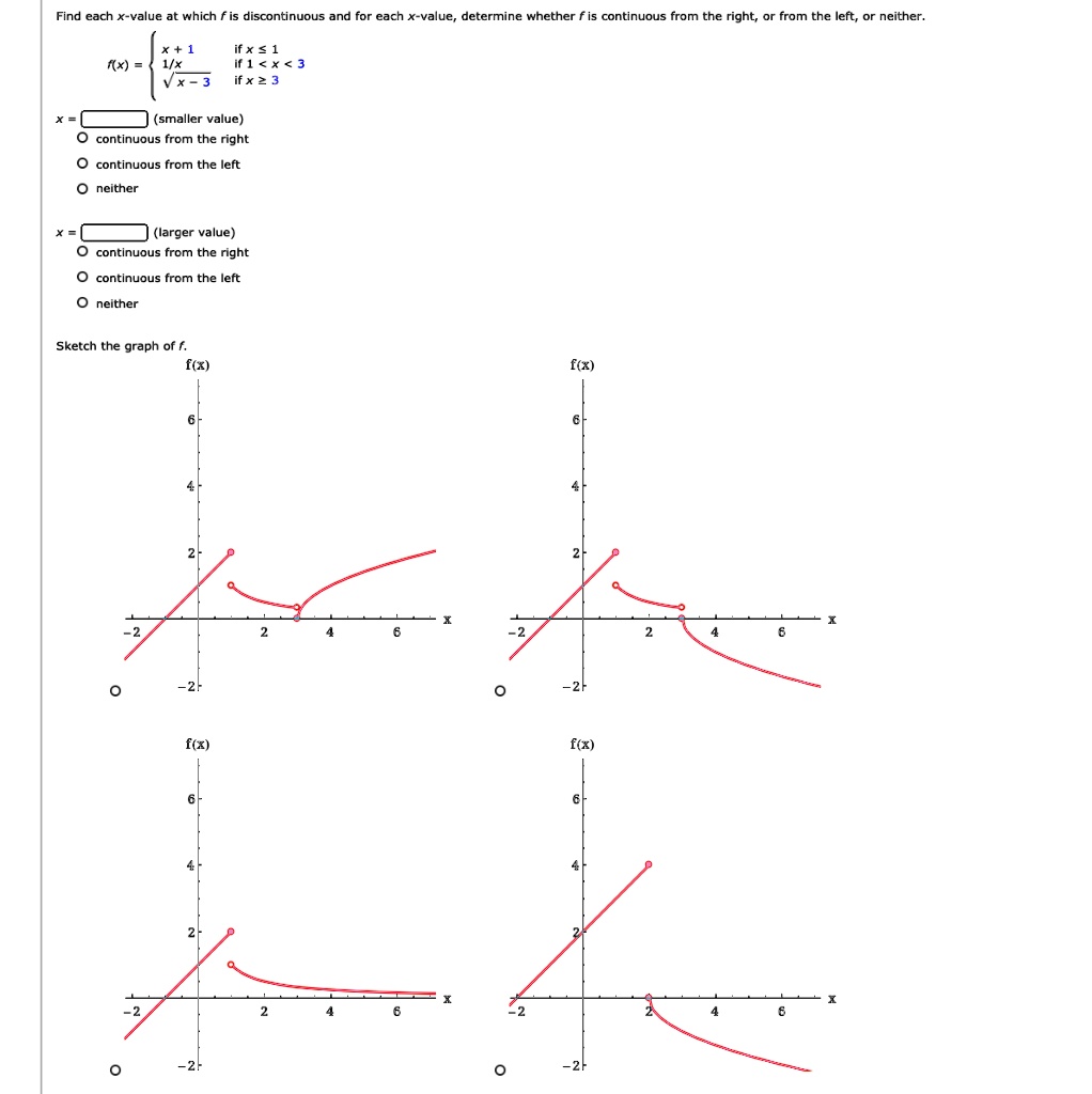 SOLVED: Find each X-value at which f is discontinuous and for each x ...