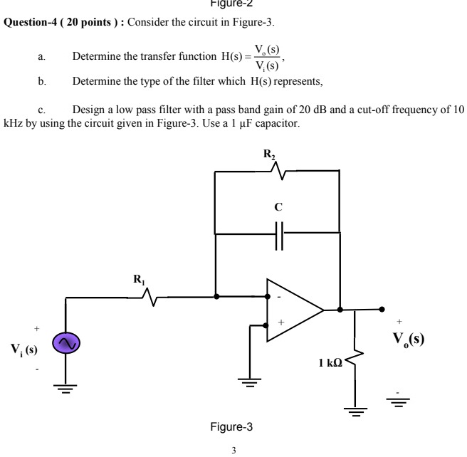 SOLVED: Figure-4(20 points): Consider the circuit in Figure-3. V(s) Determine the transfer ...