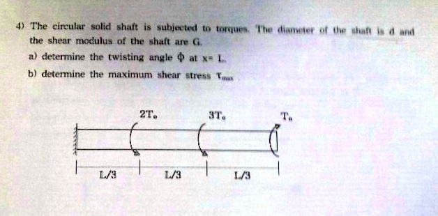 SOLVED: The circular solid shaft is subjected to torques. The diameter ...