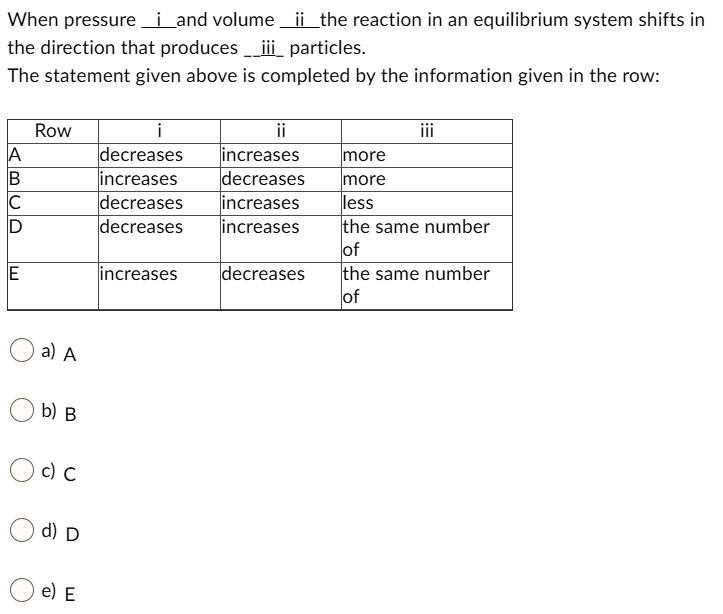 SOLVED: When pressure and volume change in an equilibrium system, the ...
