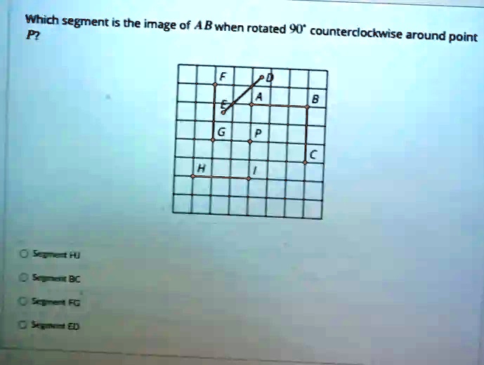 Which segment is the image of AB when rotated 90° counterclockwise around point P? Segment HU ...