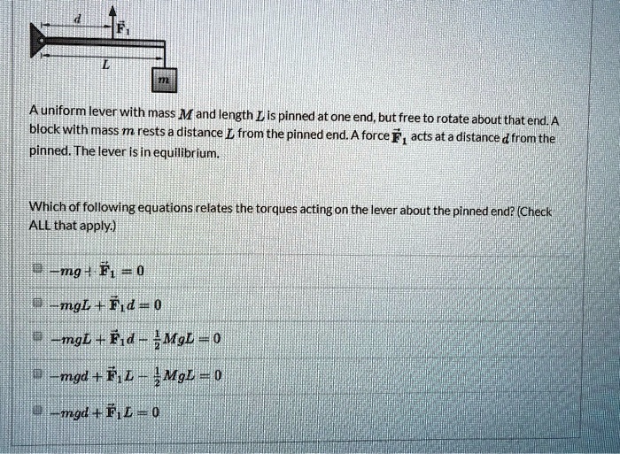 SOLVED: Auniform lever with mass M and length Lis pinned at one end ...