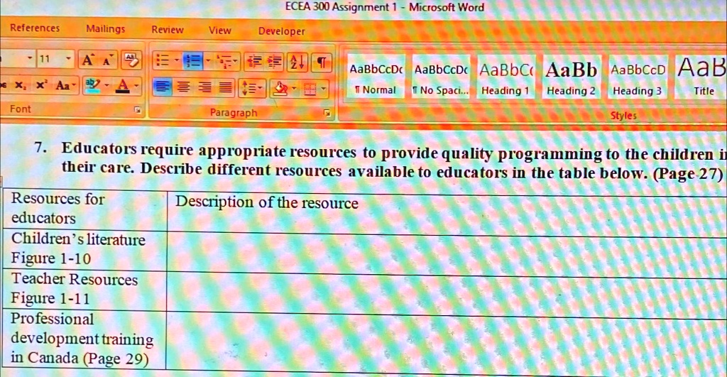 ECEA 300 Assignment 1 - Microsoft Word References Mailings Review View ...