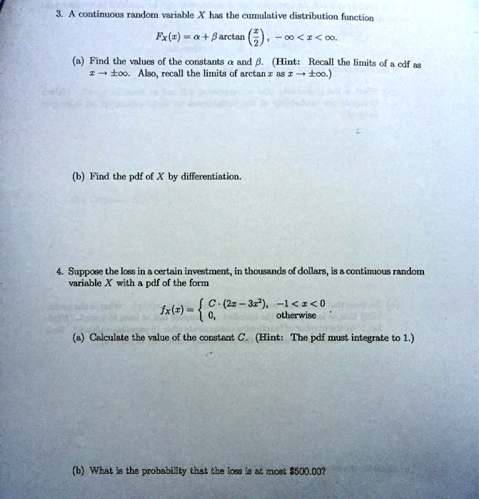 continous random variable x has the cumulative distribution function fxr barctan 0 i 0 find the ...