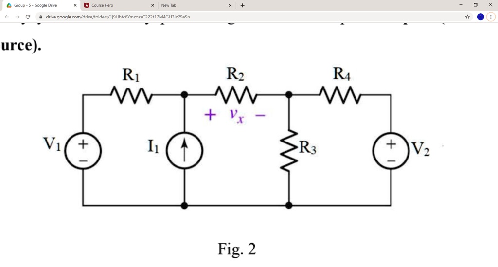 SOLVED: Using superposition, a) Determine the voltage labeled Vx in the circuit represented in ...