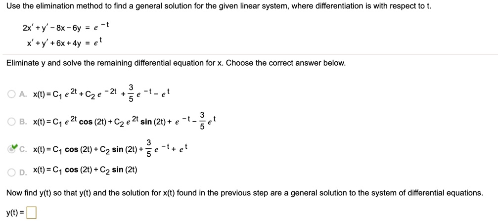 SOLVED: Use the elimination method t0 find general solution for the given linear system where ...