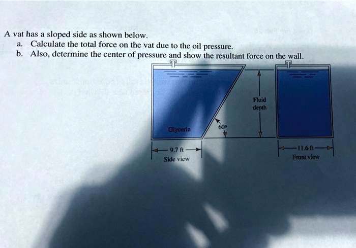 SOLVED: A vat has a sloped side as shown below. a. Calculate the total ...