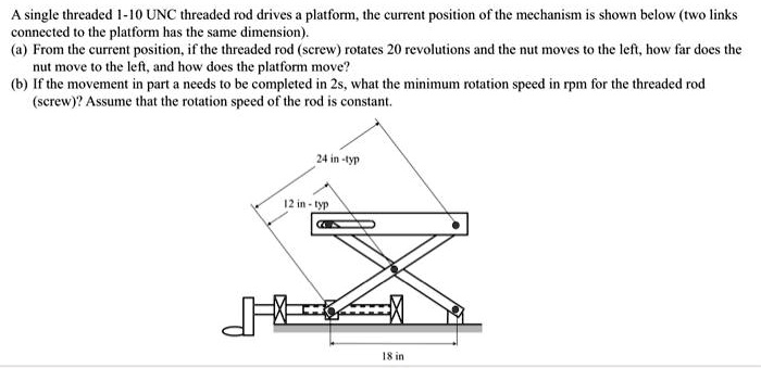 SOLVED: A single threaded 1-10 UNC threaded rod drives a platform,the ...
