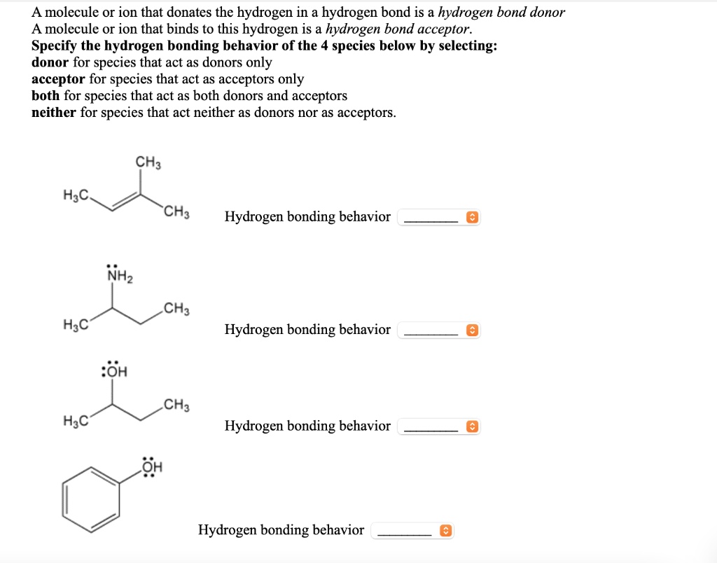 SOLVED:A molecule or ion that donates the hydrogen in a hydrogen bond ...