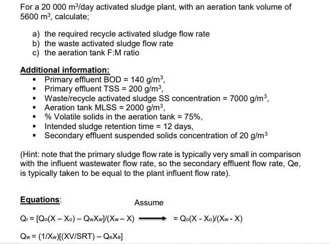 For a 20,000 m3/day activated sludge plant, with an aeration tank ...