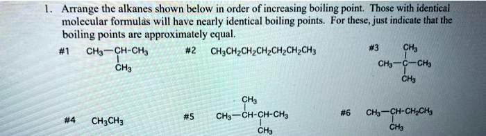 SOLVED:Arrange the alkanes shown below in order of increasing boiling ...