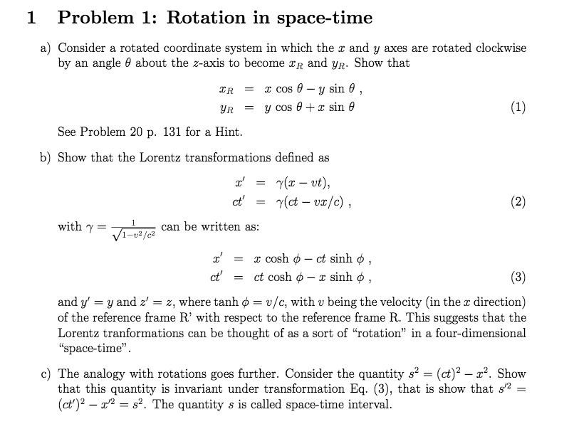 SOLVED: Problem l: Rotation in space-time Consider rotated coordinate ...