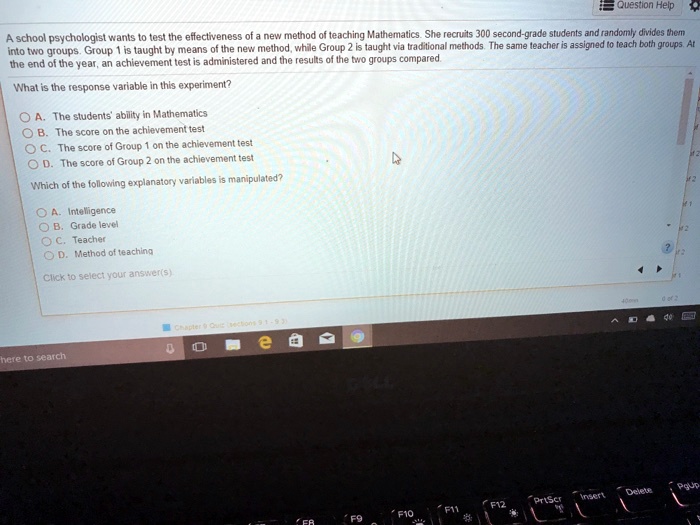 Question Help A school psychologist wants to test the effectiveness of ...