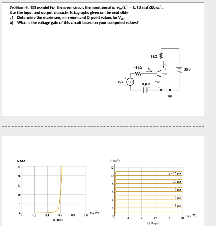 Problem 4. (15 points) For the given circuit the input signal is vin(t) = 0.10 sin(200π t). Use ...