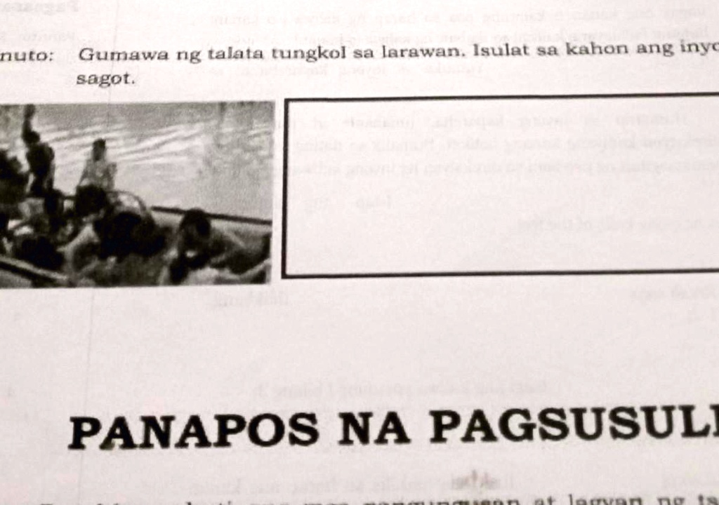 SOLVED: PAGPAPAHALAGAPanuto:Gumawa ng talata tungkol sa larawan. Isulat ...