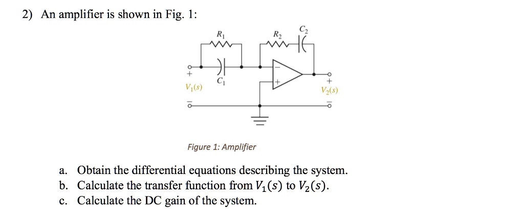 SOLVED: An amplifier is shown in Fig. 1: R Vi(s) Figure 1: Amplifier a ...