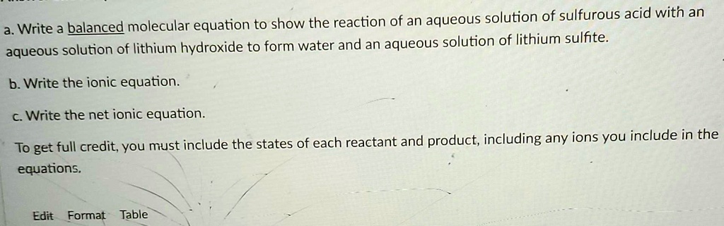 SOLVED: a. Write a balanced molecular equation to show the reaction of ...