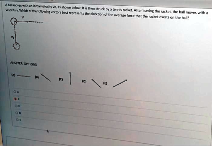 A ball moves with an initial velocity vo, as shown below. It is then ...