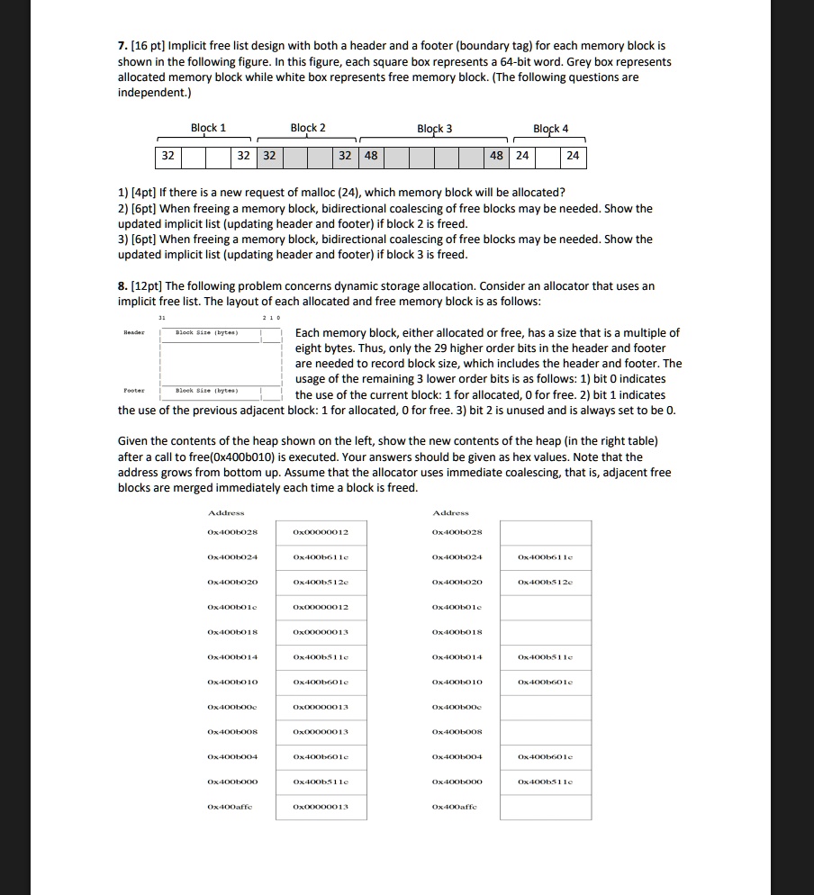 SOLVED: Can you help with these 2 problems 7. [16 pt] Implicit free list design with both a ...