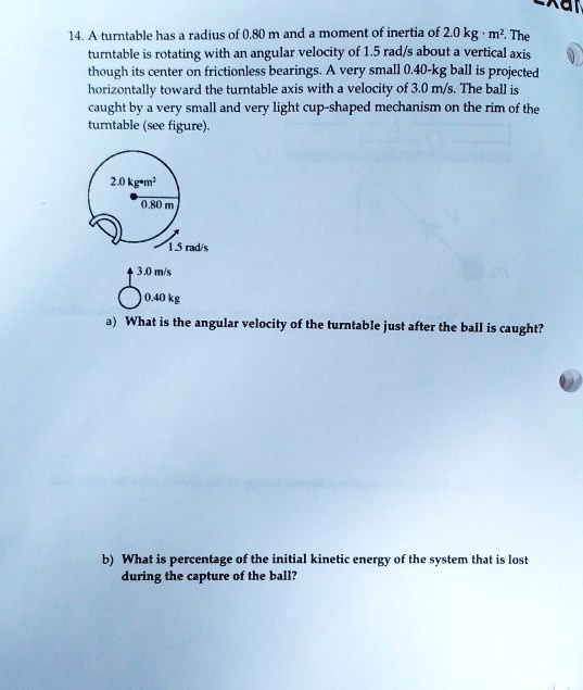 SOLVED: The turntable has a radius of 0.80 m and a moment of inertia of 20 kgÂ·mÂ². The ...