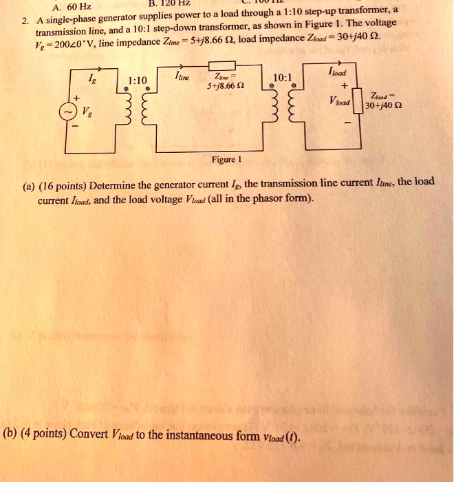 a60hz b120hz 2a single phase generator supplies power to a load through ...