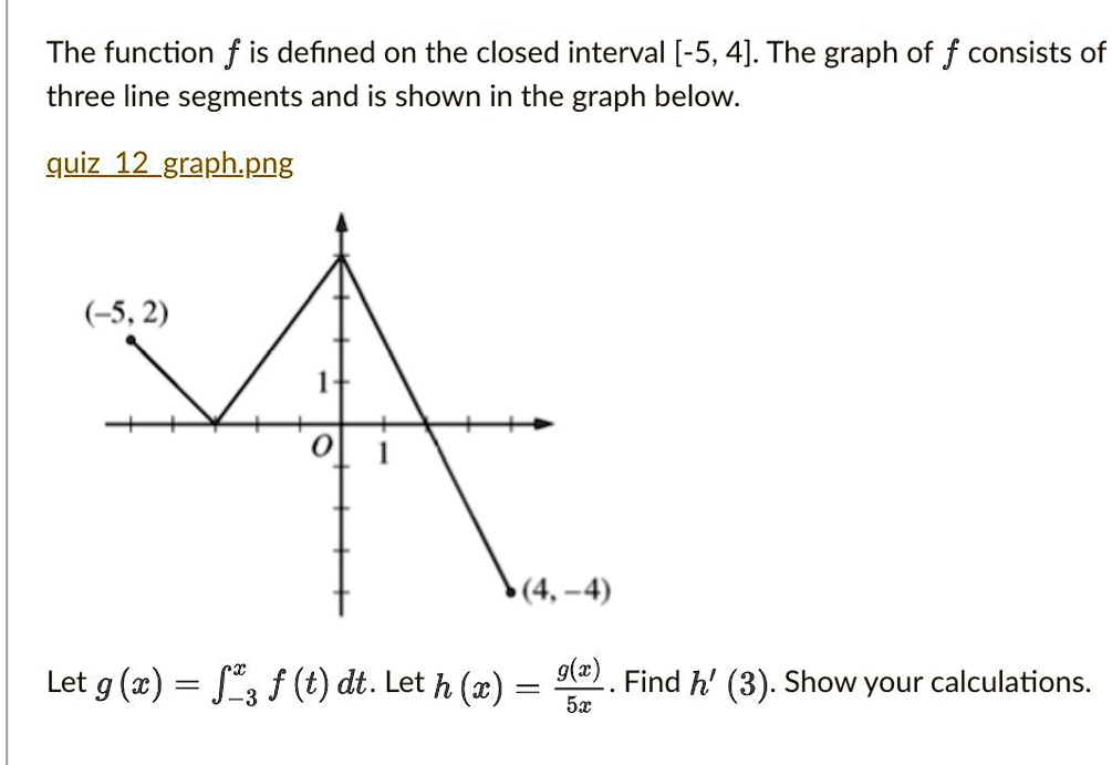 [GET ANSWER] The function f is defined on the closed interval [-5, 4]. The graph of f consists ...