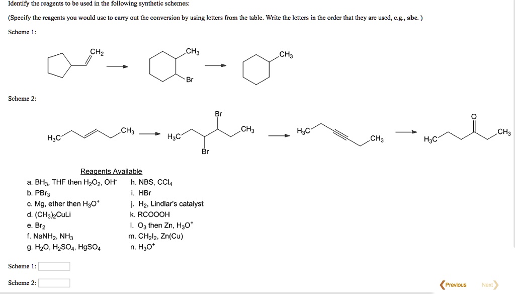 Identify the reagents to be used in the following synthetic schemes ...