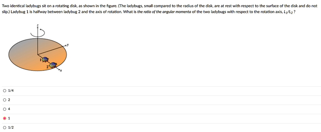 SOLVED: Two identical ladybugs sit on rotating disk, as shown in the figure. (The ladybugs small ...