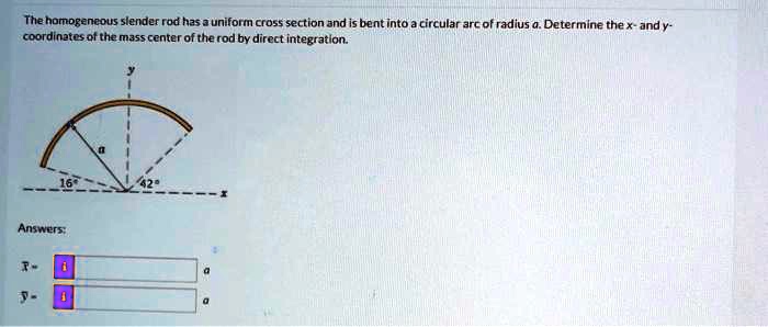 The homogeneous slender rod has a uniform cross section and is bent ...