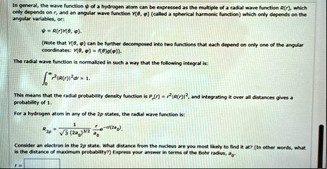 in general the wave function psi of a hydrogen atom can be expressed as ...