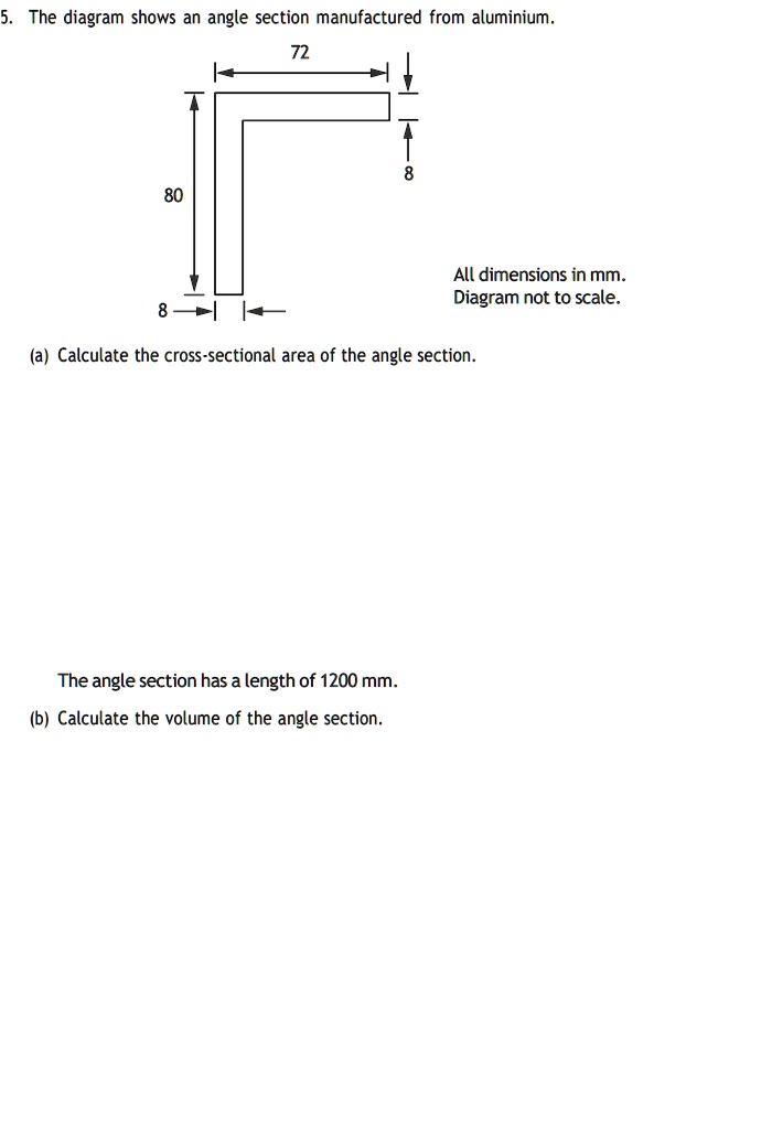 5. The diagram shows an angle section manufactured from aluminium. 72 8 ...