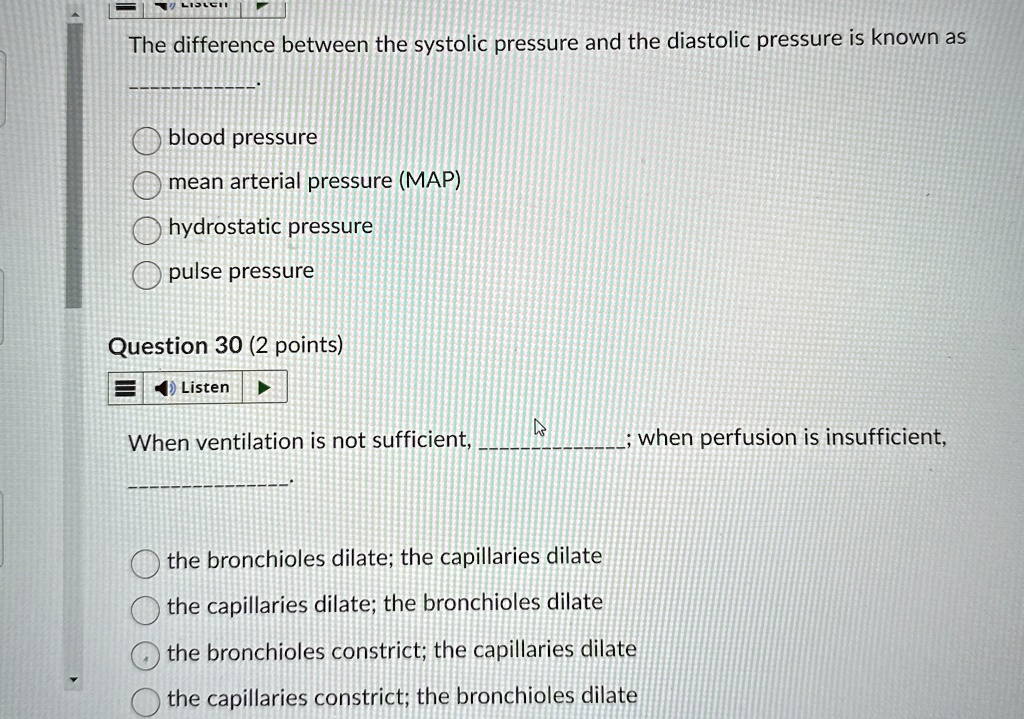 The difference between the systolic pressure and the diastolic pressure ...