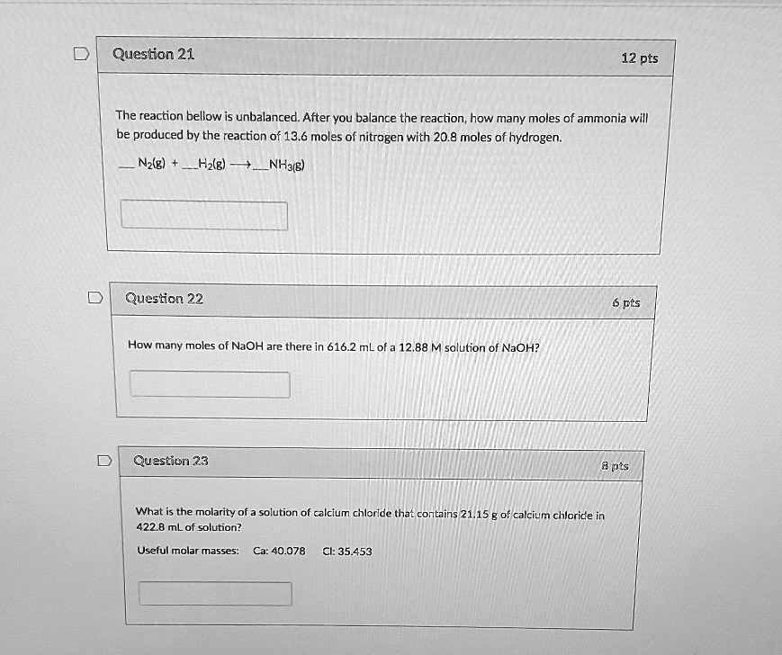SOLVED: Question 21 12 pts The reaction below is unbalanced. After you balance the reaction, how ...
