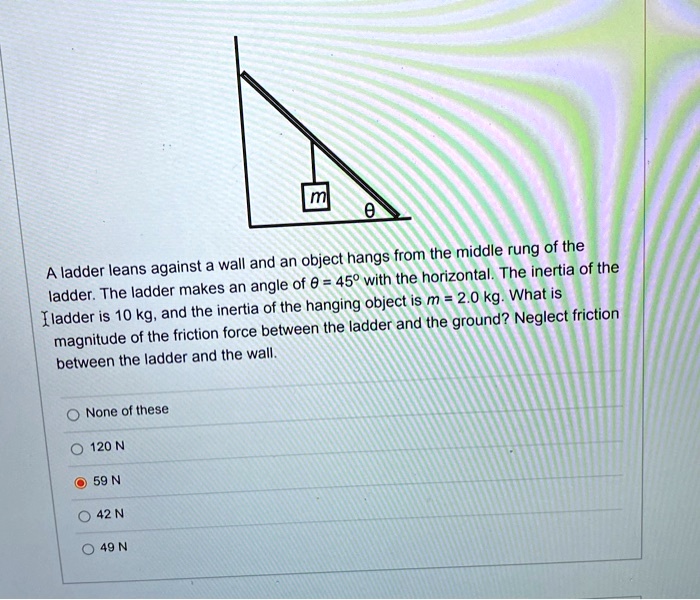 SOLVED: From the middle rung of the ladder, an object hangs. A ladder ...