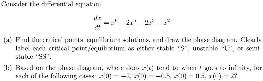 SOLVED: Consider the differential equation dx dt 26 + 2x5 2x3 x2 Find ...
