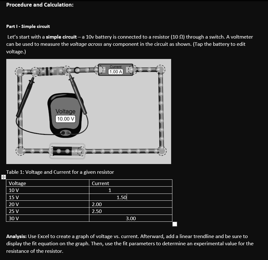 SOLVED: Can i see the answer in excel format Procedure and Calculation Part I -Simple circuit ...