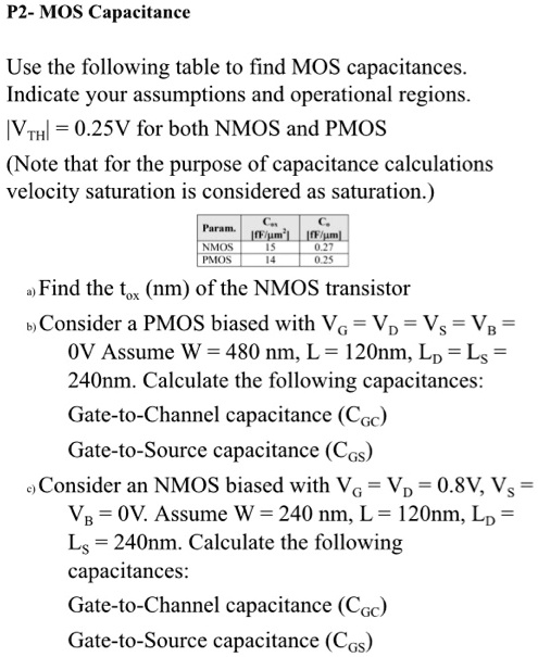 please do all parts p2 mos capacitance use the following table to find ...