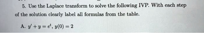 SOLVED: 5. Use the Laplace transform to solve the following IVP: With ...