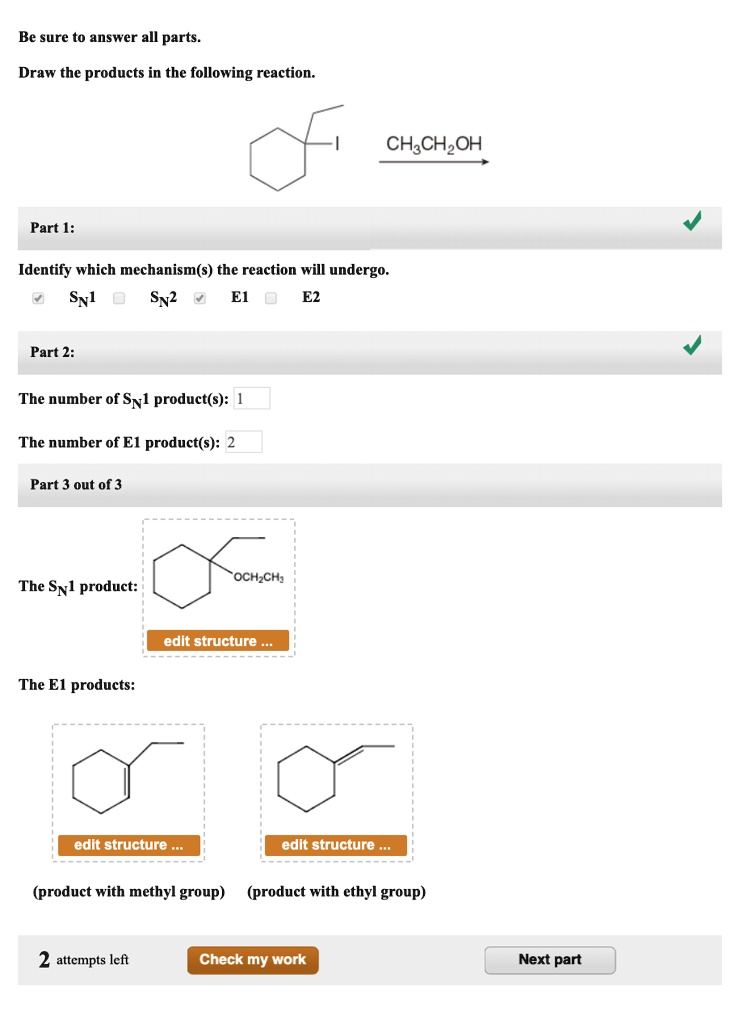 SOLVED: Text: Be sure to answer all parts: Draw the products in the following reaction. CH3CH2OH ...