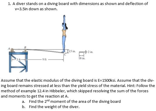 1. A diver stands on a diving board with dimensions as shown and ...