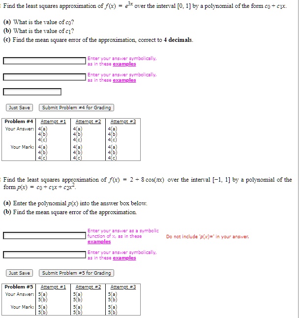 find the least square approximaticr of f otefthe intervzal 0 1b7 pclynomial cftke fcrm 0 cpr ...