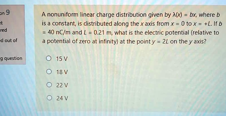 A nonuniform linear charge distribution given by λ(x) = bx, where b is ...