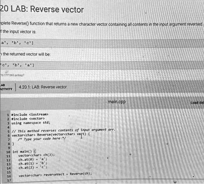 Solved Texts C Please 20 Lab Reverse Vector Complete The Reverse Function That Returns A