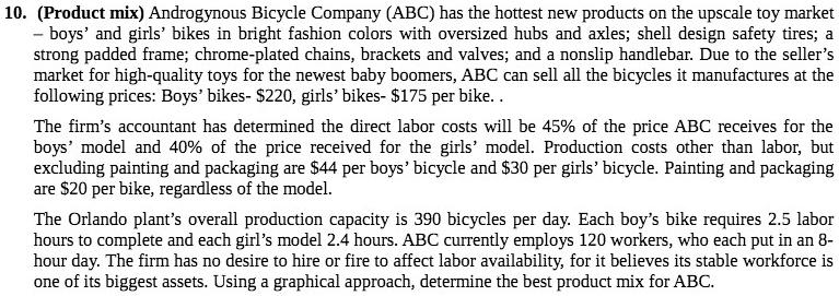 I Need Help Creating A Linear Programming Model In Excel 10 Product Mix Androgynous Bicycle