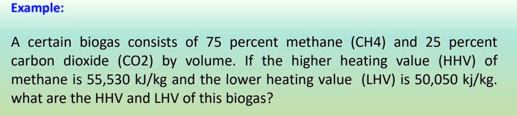 Example: A certain biogas consists of 75 percent methane (CH4) and 25 ...