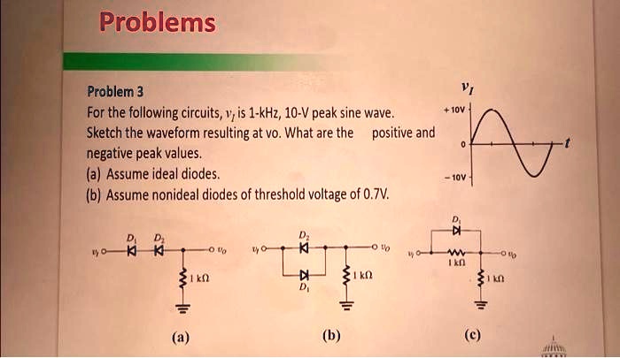 problem 3 for the following circuit the input is a 1 khz 10 v peak sine wave sketch the waveform ...