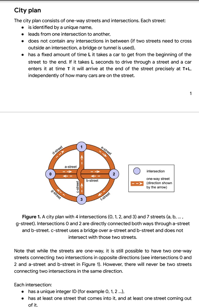 City plan The city plan consists of one-way streets and intersections ...